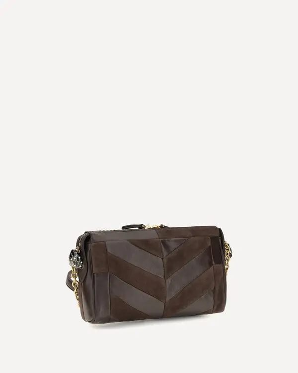 Valentino Garavani Panthea Shoulder Bag Chevron Pattern - Brown