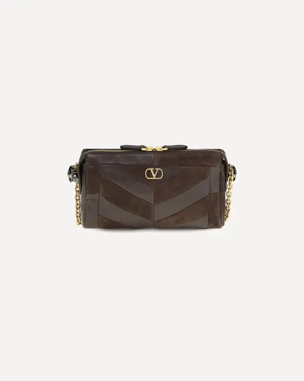 Valentino Garavani Panthea Shoulder Bag Chevron Pattern - Brown