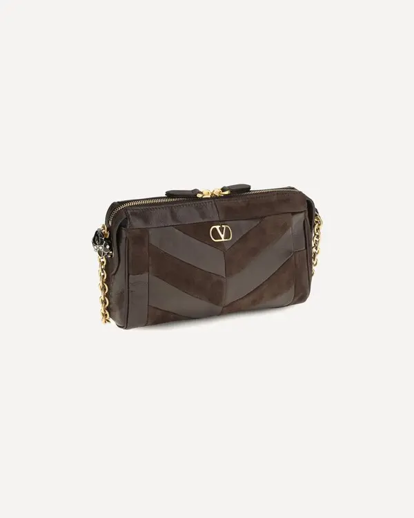 Valentino Garavani Panthea Shoulder Bag Chevron Pattern - Brown