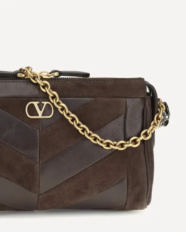 Valentino Garavani Panthea Shoulder Bag Chevron Pattern - Brown