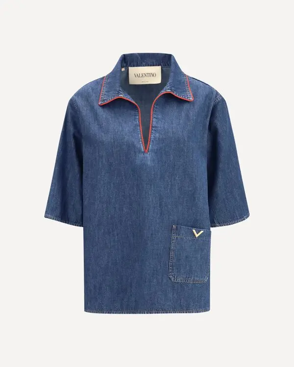 Valentino Garavani Denim Shirt With Embroidered Trim
