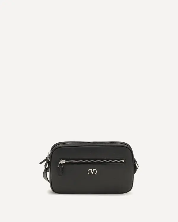 Valentino Garavani Grained Leather Crossbody Bag With Zip - Black