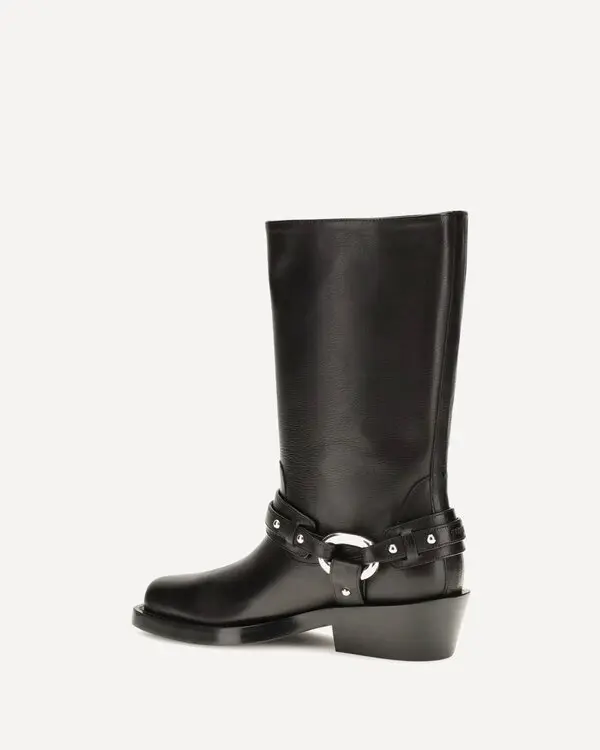 Rabanne Leather Buckle Snkle Boots