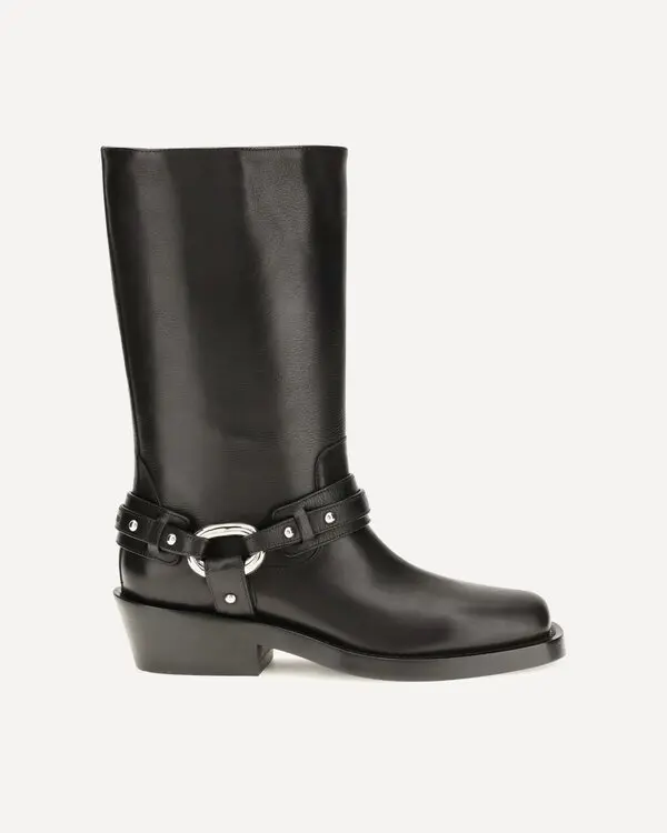 Rabanne Leather Buckle Snkle Boots