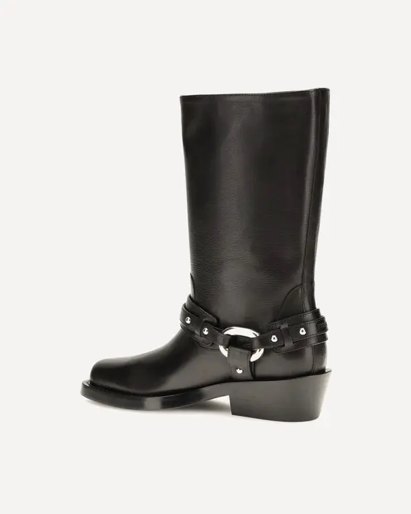 Rabanne Leather Buckle Snkle Boots