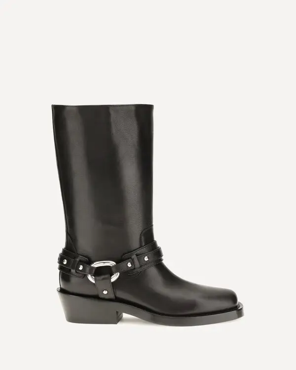 Rabanne Leather Buckle Snkle Boots - Black