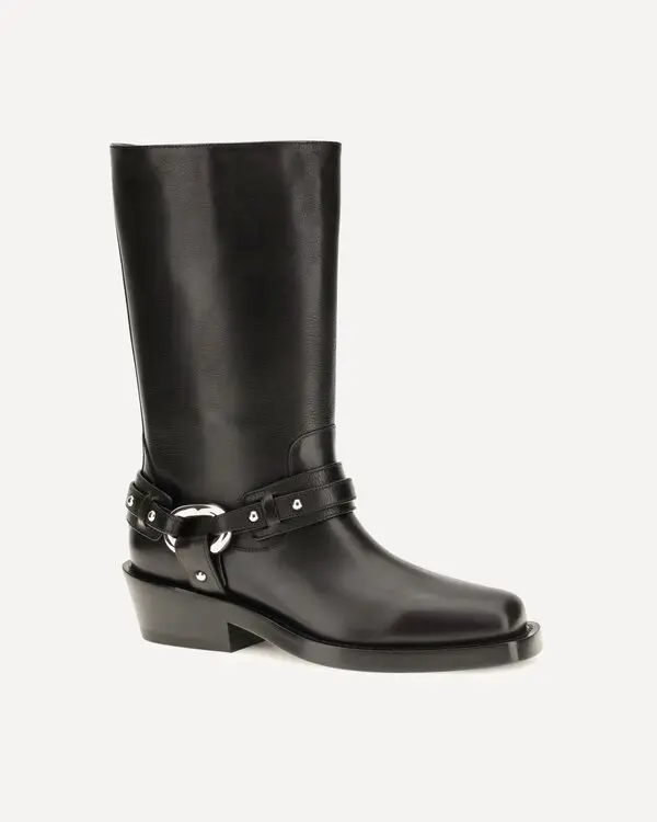 Rabanne Leather Buckle Ankle Boots - Black