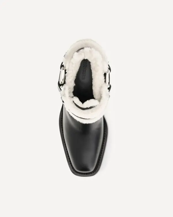 Rabanne Shearling Trim Biker Ankle Boots