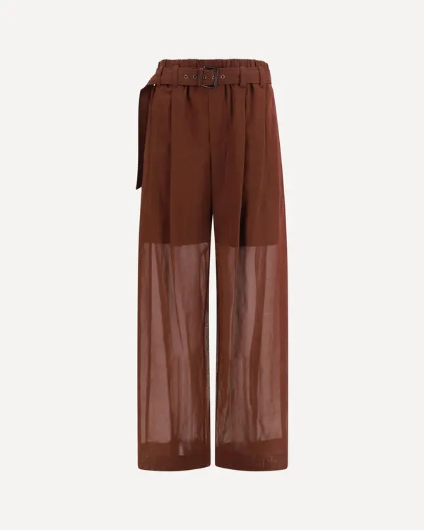 Brunello Cucinelli Cotton Organza Loose Pants With Monili Embellishment - Brown