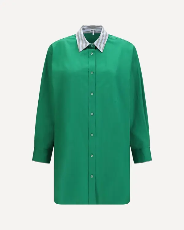 Loewe Cotton Poplin Chemisier Dress With Double-layered Collar - Green