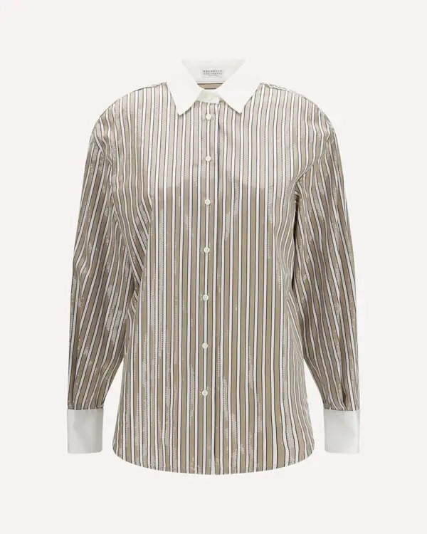 Brunello Cucinelli Striped Sequined Cotton Shirt