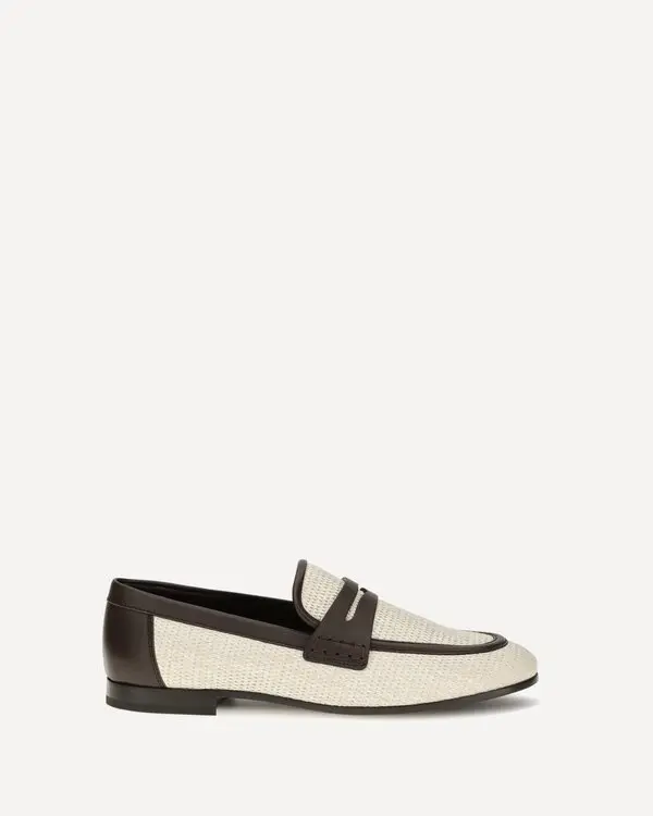 Brunello Cucinelli Two-tone Leather And Raffia Loafers - Beige