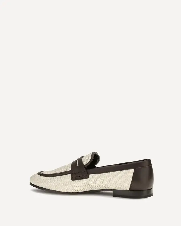 Brunello Cucinelli Two-tone Leather And Raffia Loafers - Beige