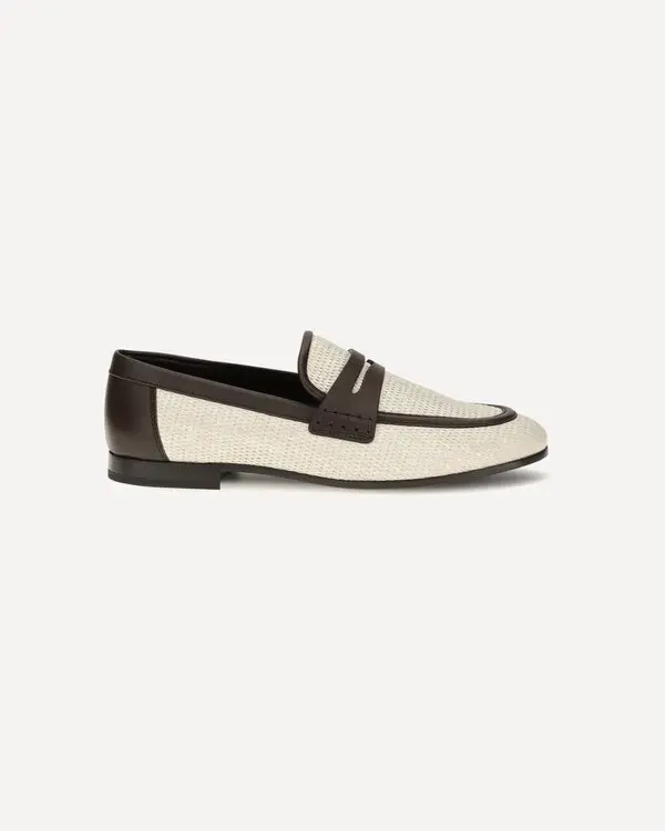 Brunello Cucinelli Two-tone Leather And Raffia Loafers - Beige