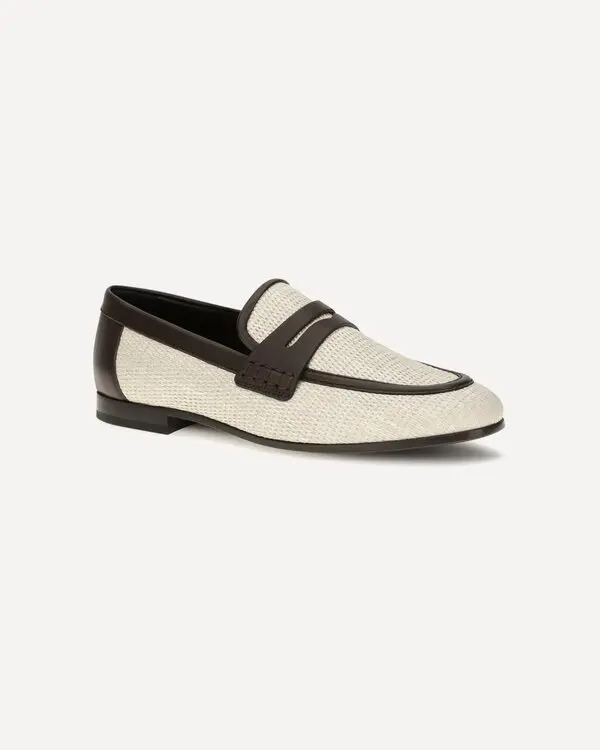 Brunello Cucinelli Two-tone Leather And Raffia Loafers - Beige