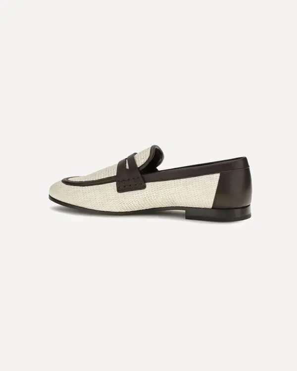 Brunello Cucinelli Two-tone Leather And Raffia Loafers - Beige
