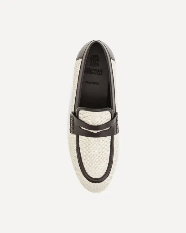 Brunello Cucinelli Two-tone Leather And Raffia Loafers - Beige