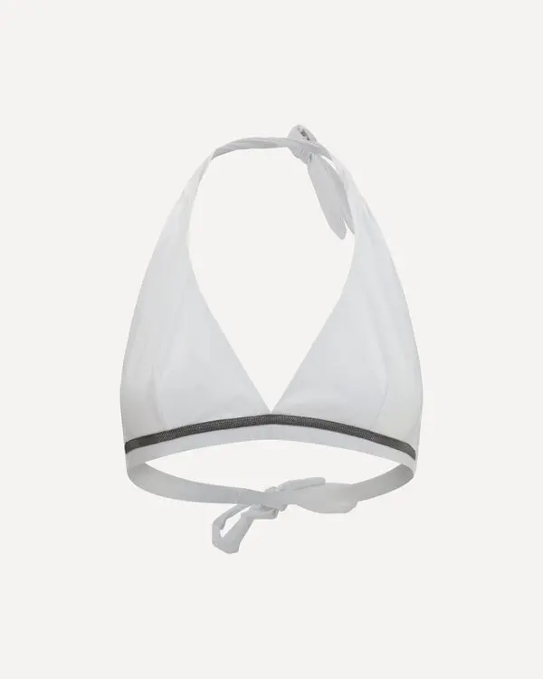 Brunello Cucinelli Tech Jersey Bikini Top With Monili Embellishment - White