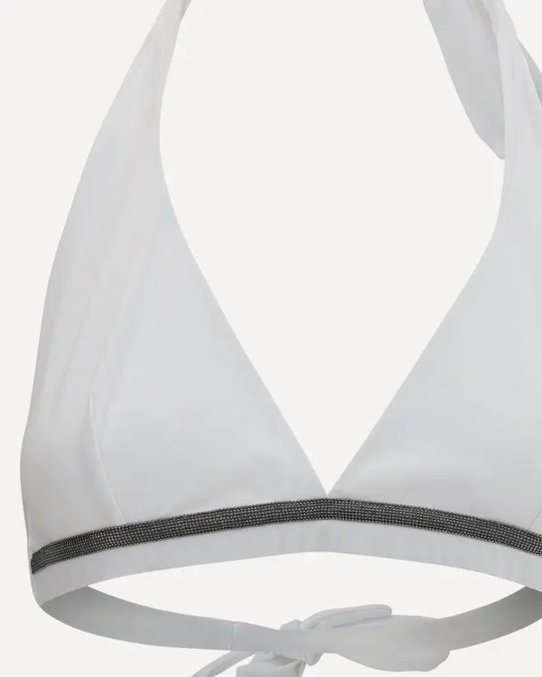 Brunello Cucinelli Tech Jersey Bikini Top With Monili Embellishment - White