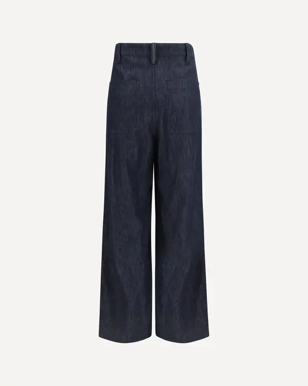 Brunello Cucinelli Denim Effect Twill Wide Leg Pants