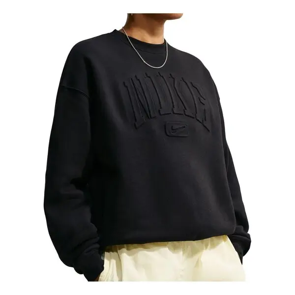 Nike Studio Fleece Medium Weight Oversized Embossed Crew - Total Black