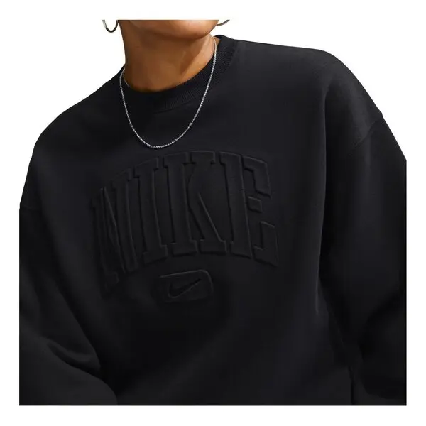 Nike Studio Fleece Medium Weight Oversized Embossed Crew - Total Black