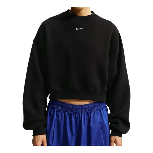 Nike Studio Fleece Cropped Crew - Total Black/sail