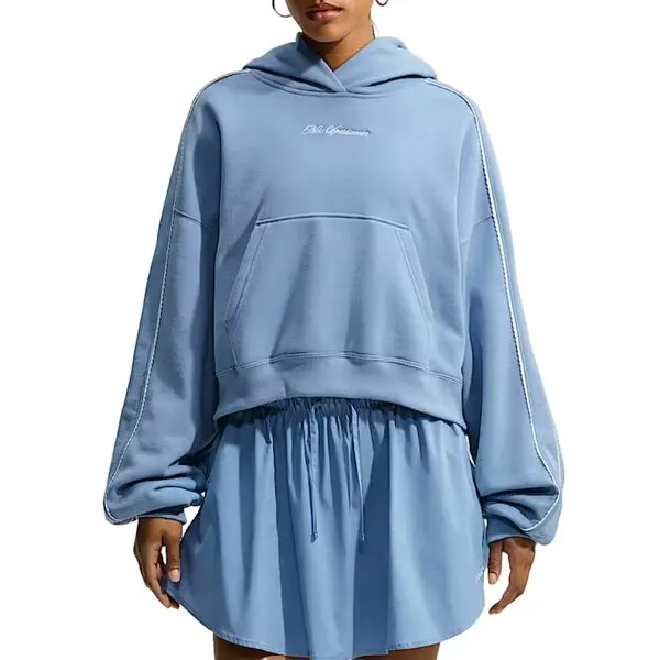Nike Studio Fleece Medium Weight Graphic Pack Cropped Hoodie 'work Blue Sail