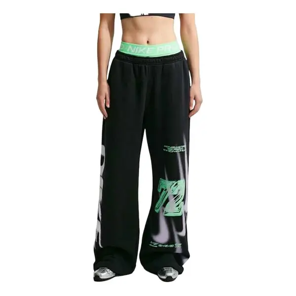 Nike Studio Fleece Wide Leg Graphic Pants - Total Black/sail