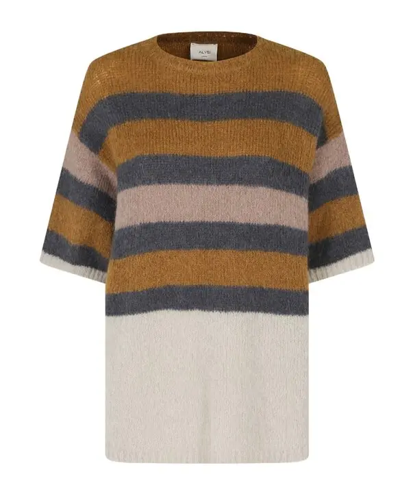 ALYSI Crew-neck Striped Sweater - Nude