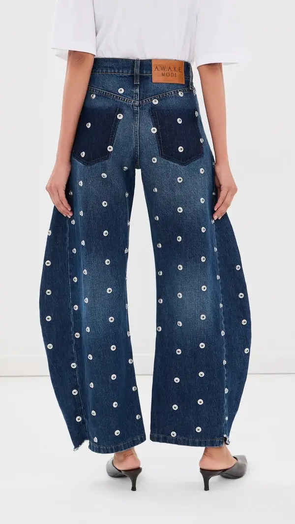 A.W.A.K.E. Mode Studded Wide-leg Jeans