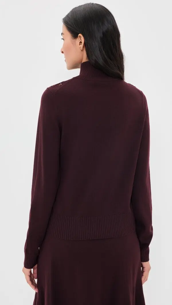 Zimmermann Valiant Merino Wool Lace Turtleneck Sweater - Mahogany