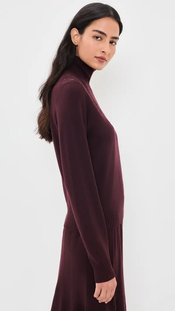Zimmermann Valiant Merino Wool Lace Turtleneck Sweater - Mahogany