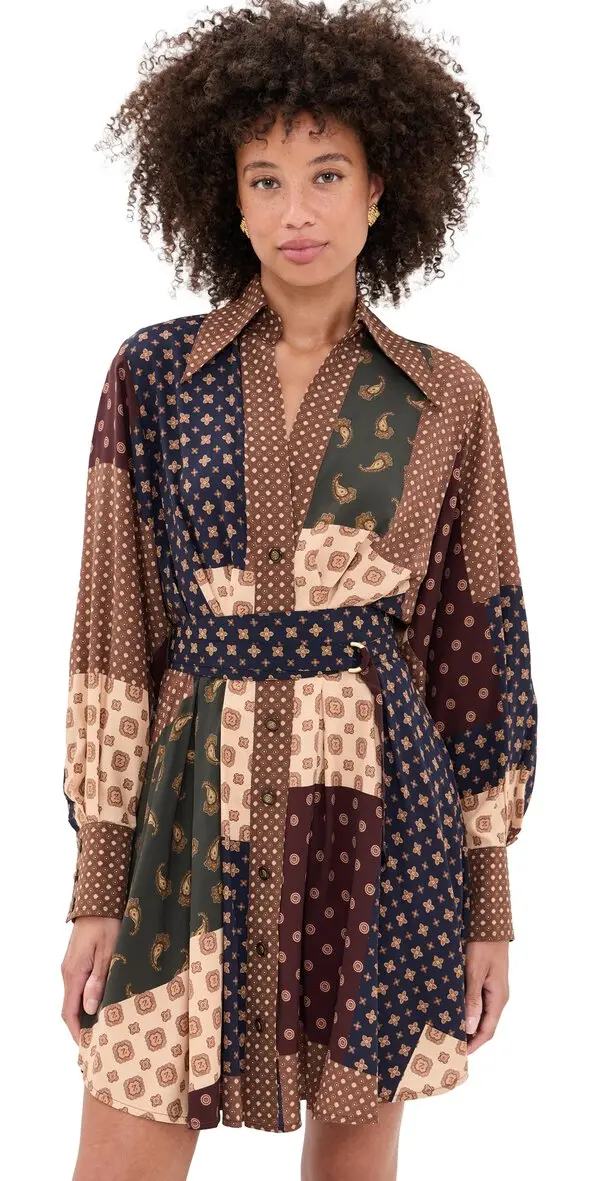 Zimmermann Tuck Mini Dress - Geo Patch Print
