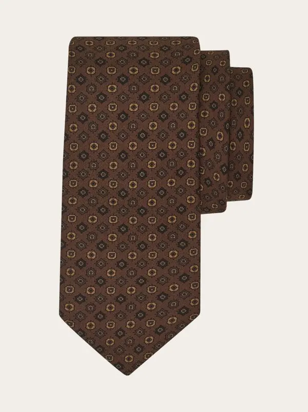 FERRAGAMO Silk Tie With Micro Gancini Print
