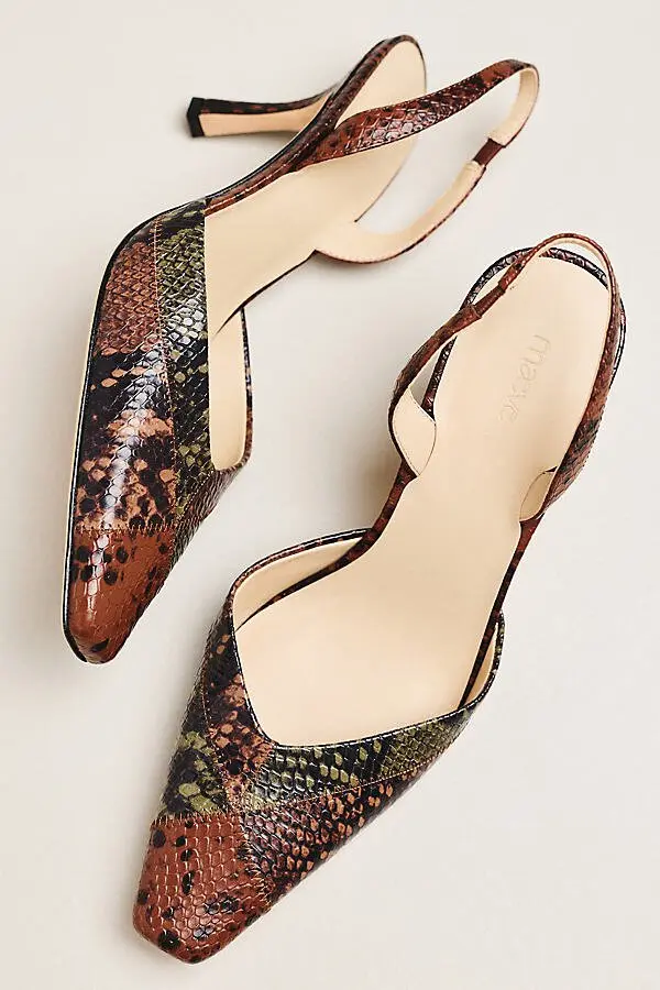 Maeve Square-toe Slingback Leather Heels - Brown