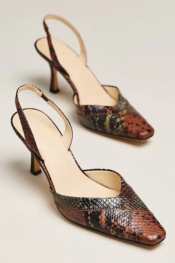 Maeve Square-toe Slingback Leather Heels - Brown