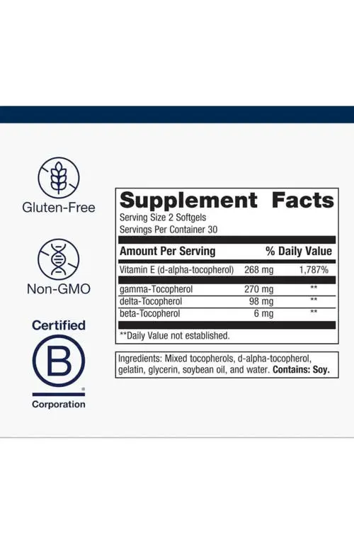METAGENICS Vitamin E Mixed Tocopherols High Potency Antioxidant Supplement 60 Softgels