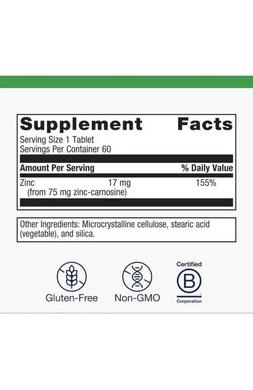 METAGENICS Zinlori 75 High Potency Zinc Carnosine Complex Supplement 60 Tablets