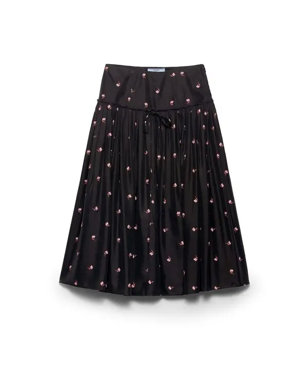 Prada Floral Print Washed Silk Midi-skirt
