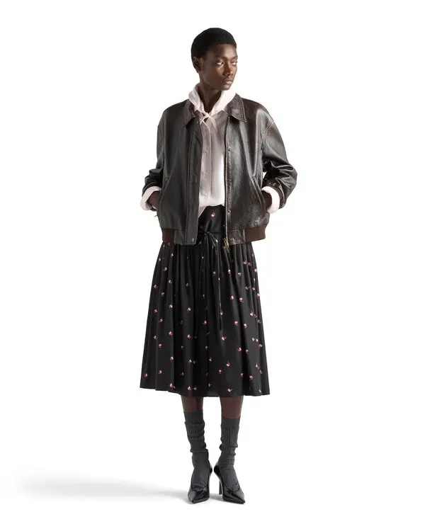 Prada Floral Print Washed Silk Midi-skirt