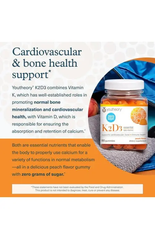 YOUTHEORY K2d3 Immune Bone Heart Health Vitamin Supplement 90 Capsules