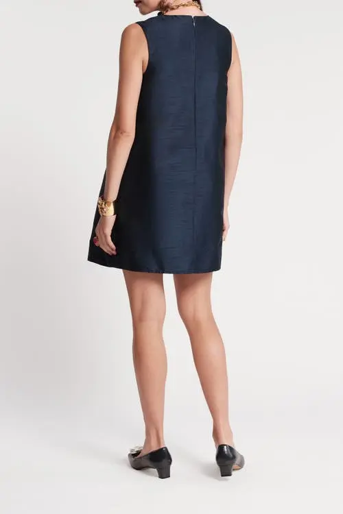 FRANCES VALENTINE Sleeveless Shift Dress With Poppy Appliques - Navy/multi