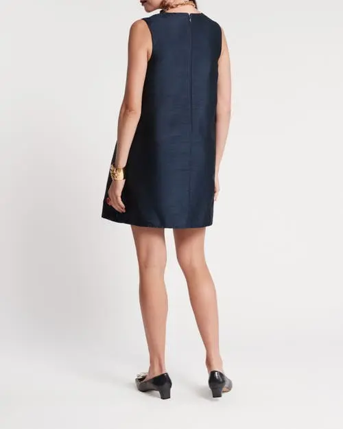 FRANCES VALENTINE Sleeveless Shift Dress With Poppy Appliques - Navy/multi