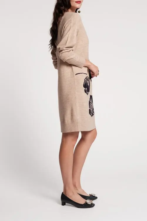 FRANCES VALENTINE Skye V-neck Floral Dress - Camel/navy