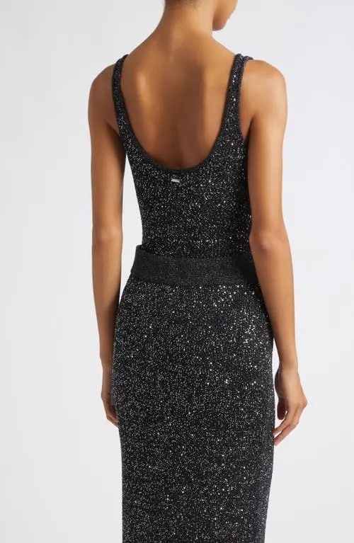 TOCCIN Toccini Sheila Scoop Neck Sequin Bodysuit - Onyx