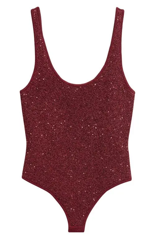 TOCCIN Sheila Scoop Neck Sequin Bodysuit - Oxblood