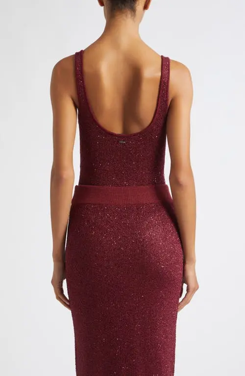 TOCCIN Toccini Sheila Scoop Neck Sequin Bodysuit - Oxblood