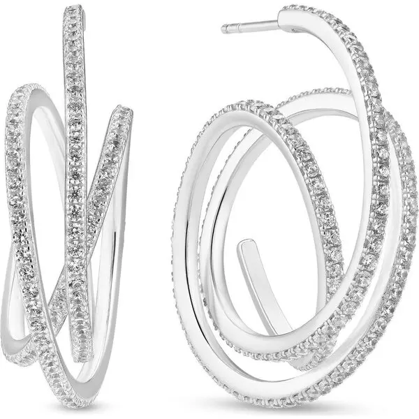 SIF JAKOBS JEWELLERY Spirale Grande Hoop Earrings With White Zirconia In Polished 925 With 18k Gold Plating - Sterling Silver