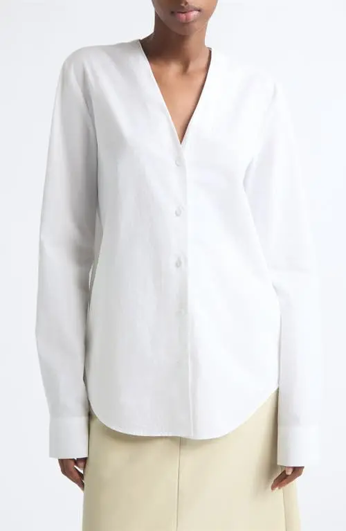 EENK Layered Scarf V-neck Cotton Blouse